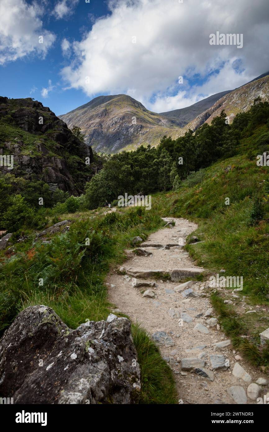 Mountain path on Ben Nevis leading to Steall waterfall. Scottish ...