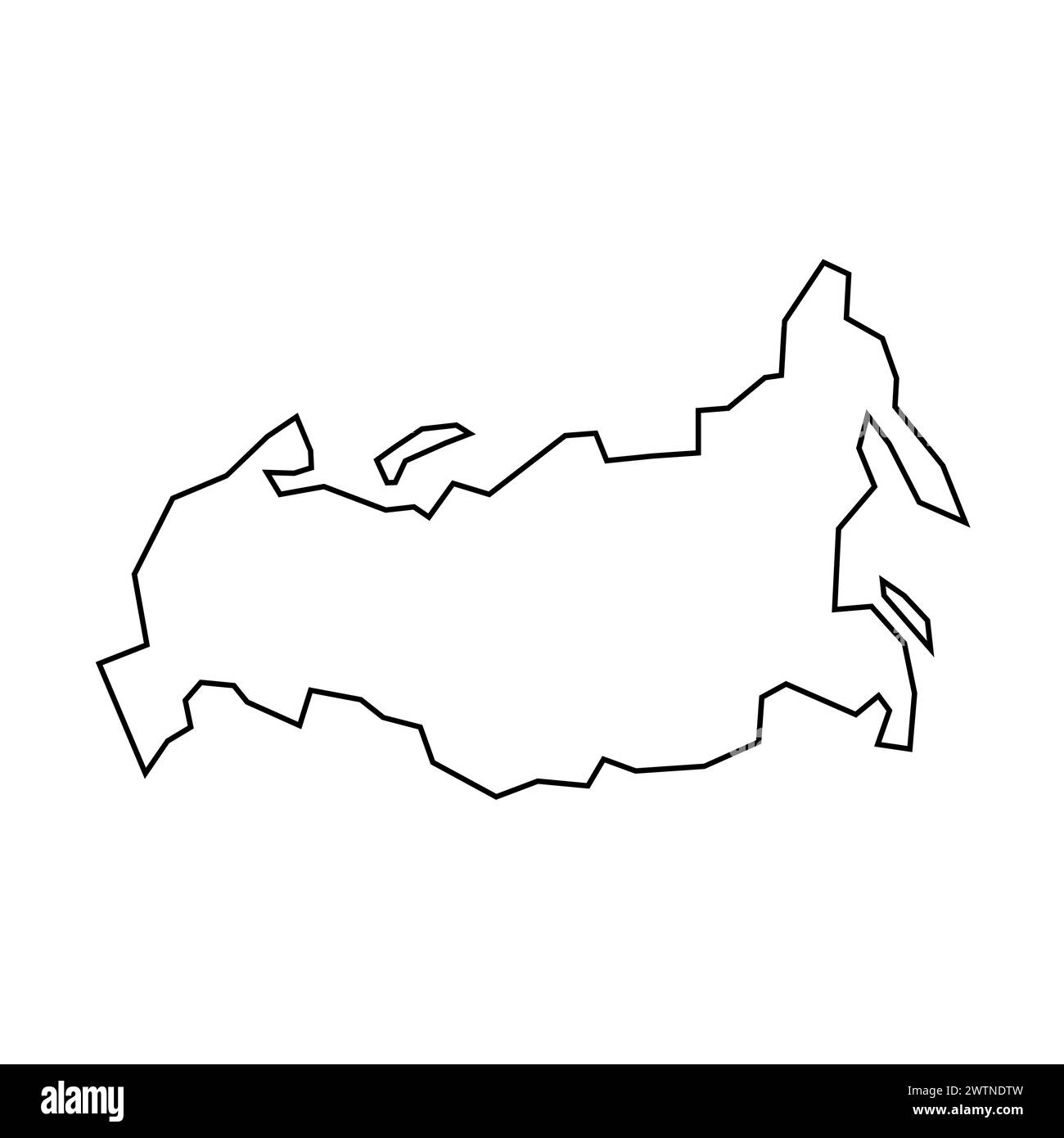 Russia country thin black outline silhouette. Simplified map. Vector ...