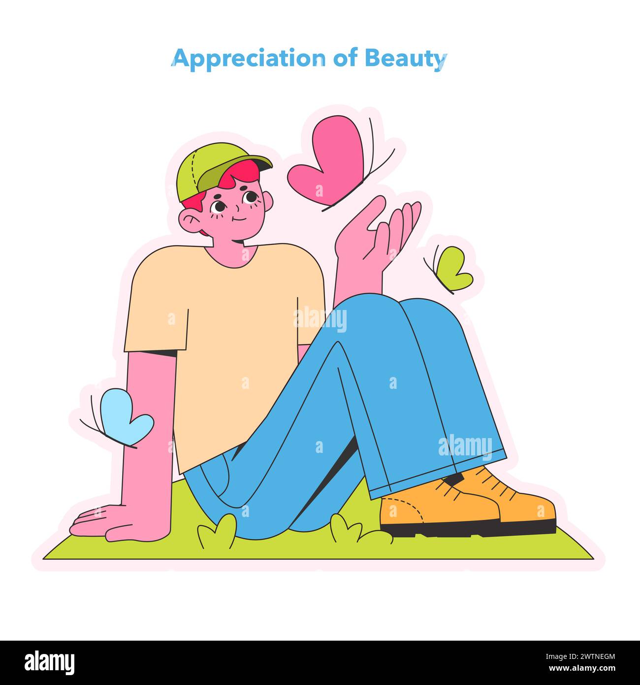 Appreciation of Beauty concept. Relaxed man in nature, marveling at the ...