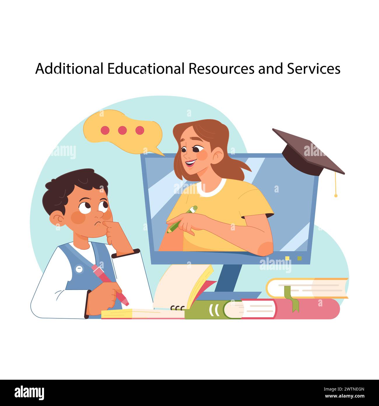 Online tutoring concept. Curious student engages with digital ...