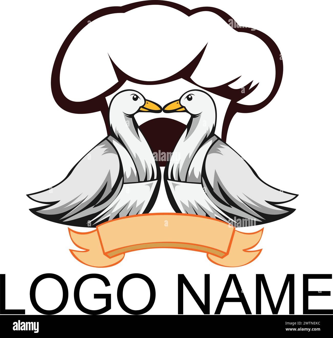 two ducks and a chef's hat on a white background. Vector illustration ...