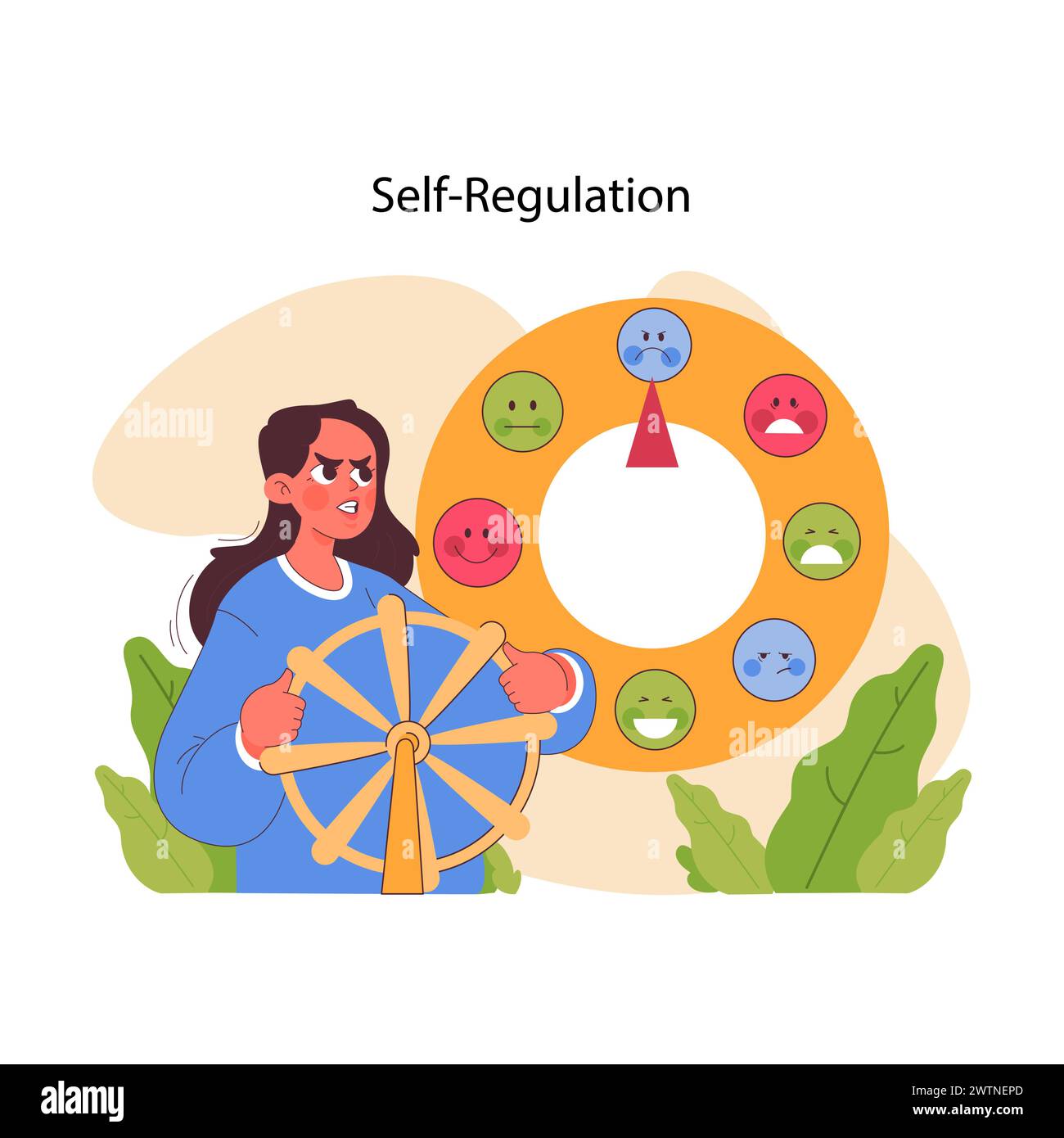Self Regulation concept. A focused individual manages emotions using a ...