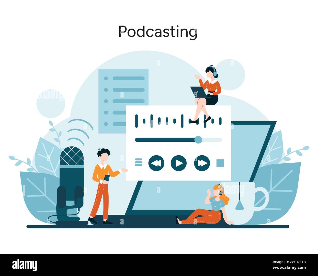 Digital Broadcast Dynamics concept. Eager voices share stories via ...