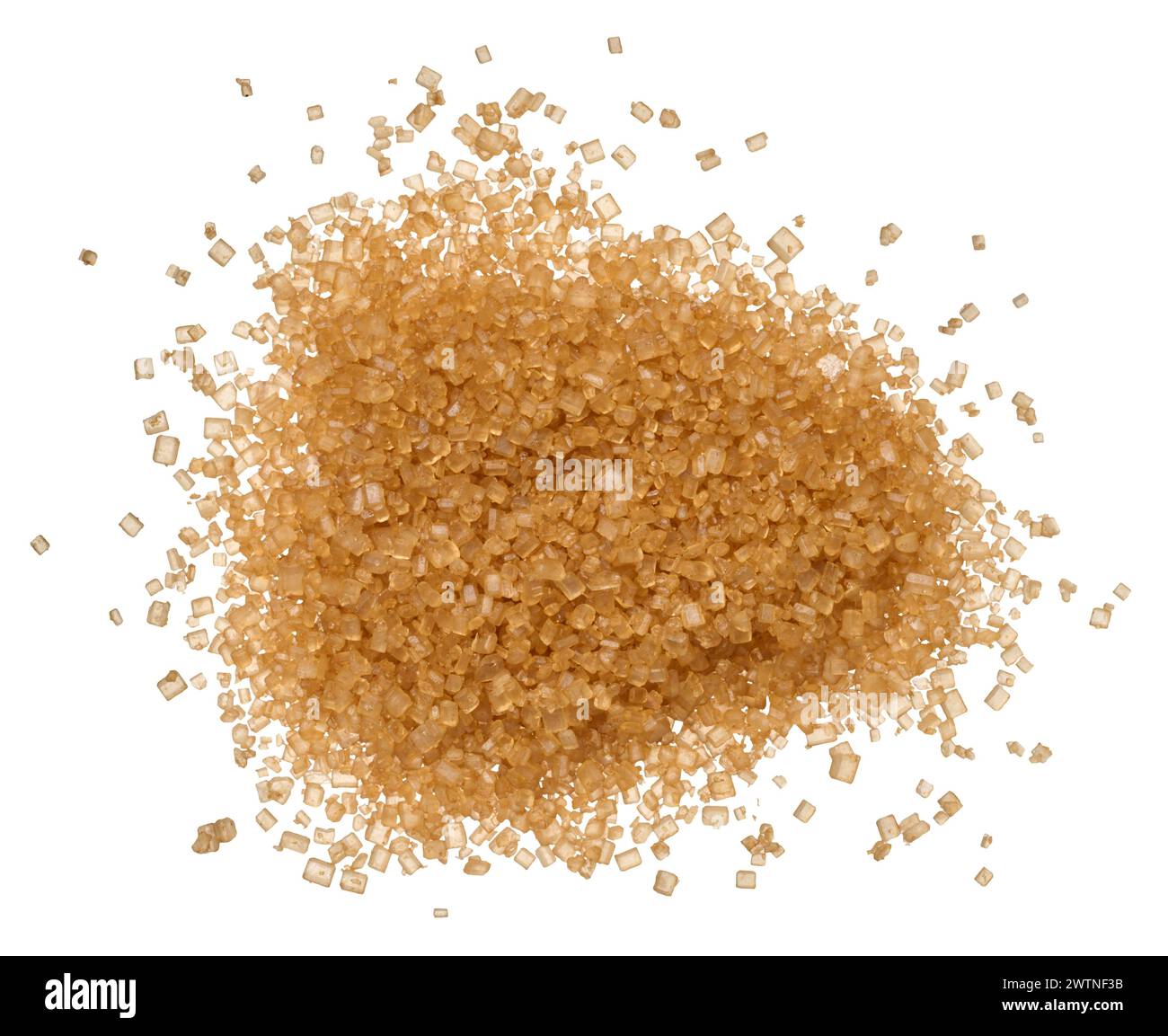 Brown cane sugar granules on isolated background, top view Stock Photo ...
