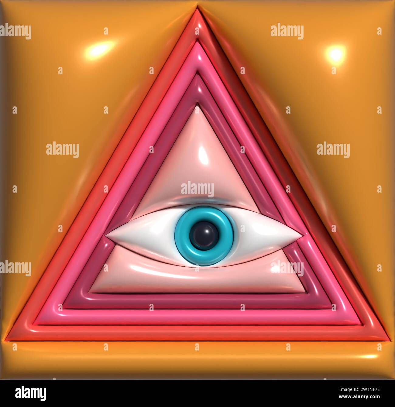 Eye in a triangle on an orange background, 3D rendering illustration ...