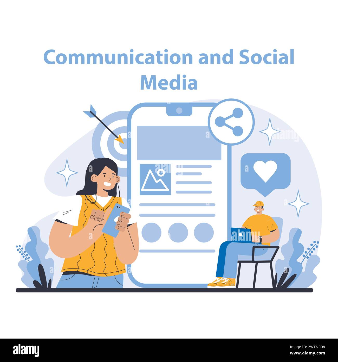 Social Media Engagement concept. User connecting online, sharing ...