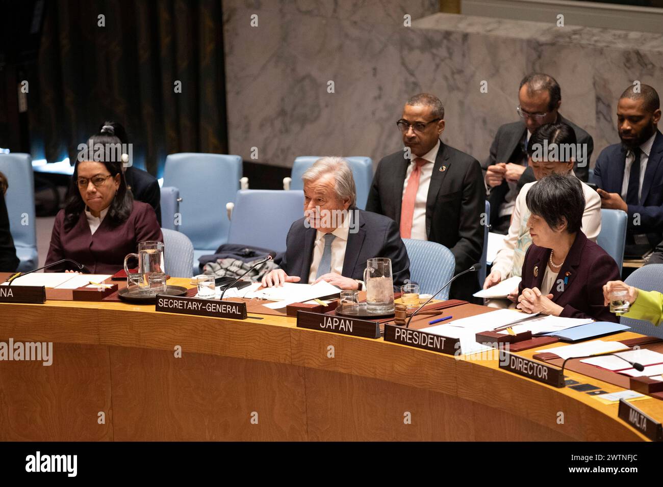 United Nations, Front) speaks at a Security Council meeting on nuclear ...