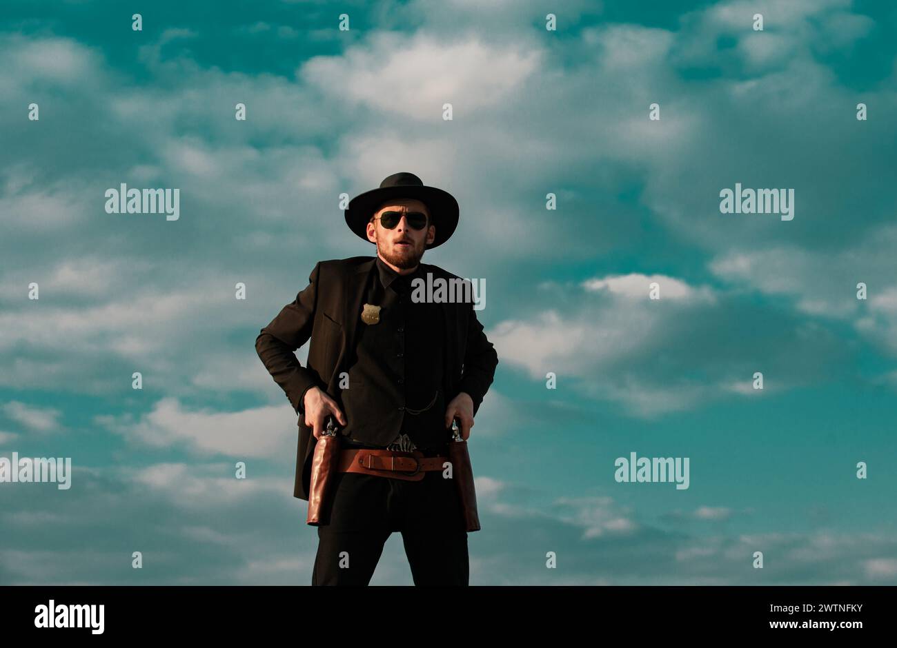 Sheriff or marshal on sky. American western, wild west with cowboy ...