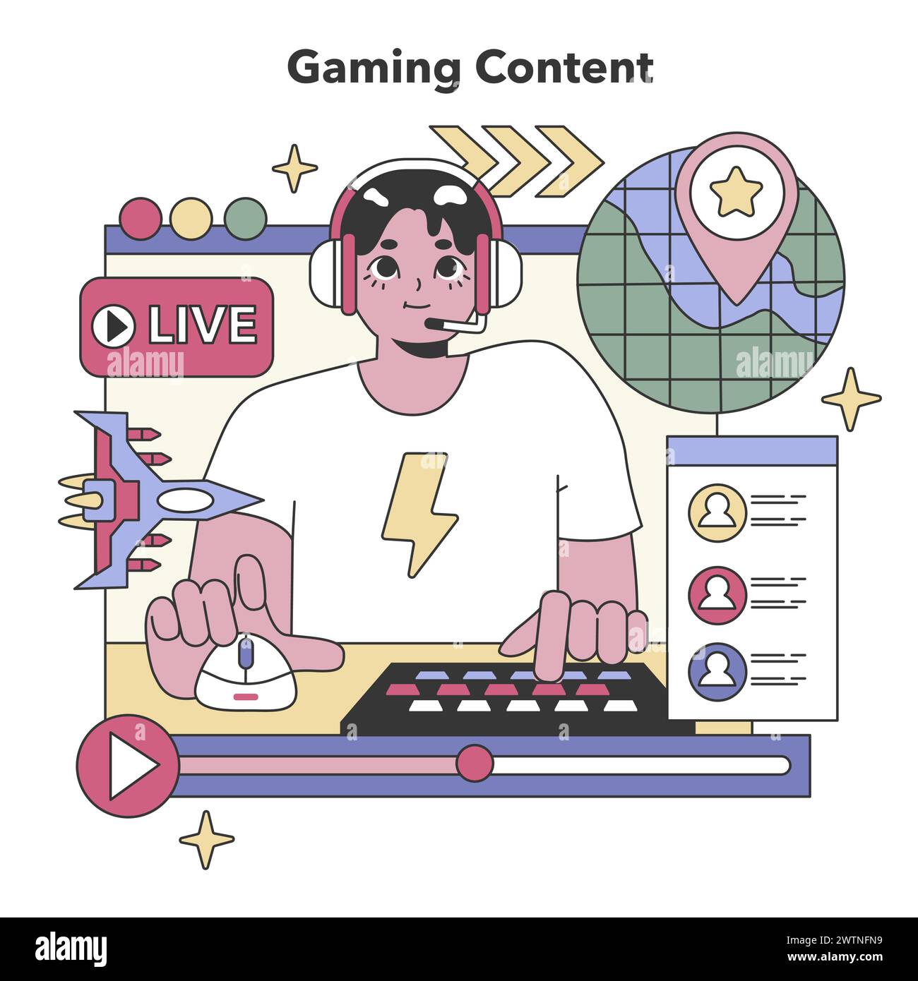 Gaming Content concept. Gamer streaming live, engaging with online ...