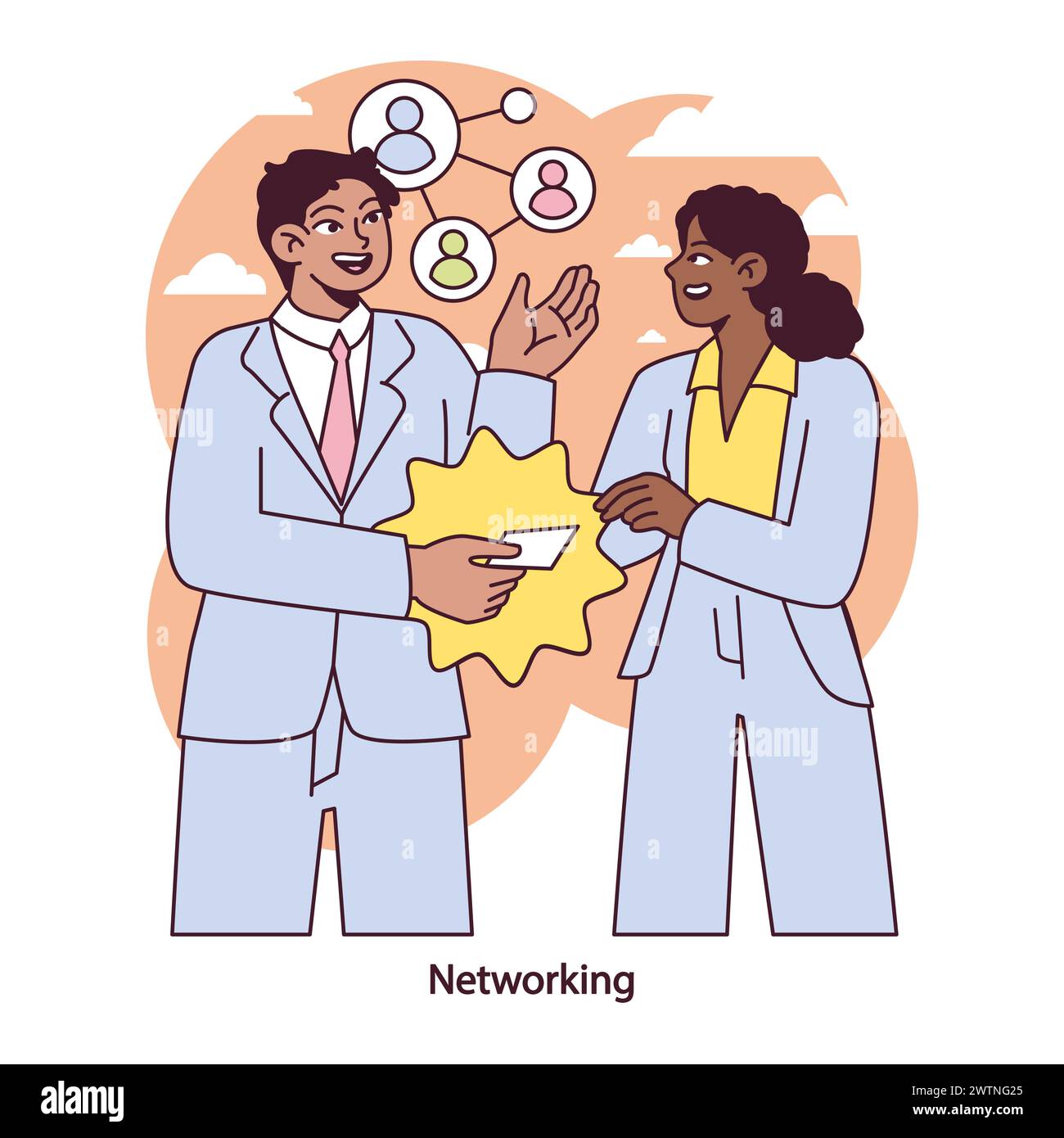 Networking strategy. Professionals exchange information and ideas, a ...