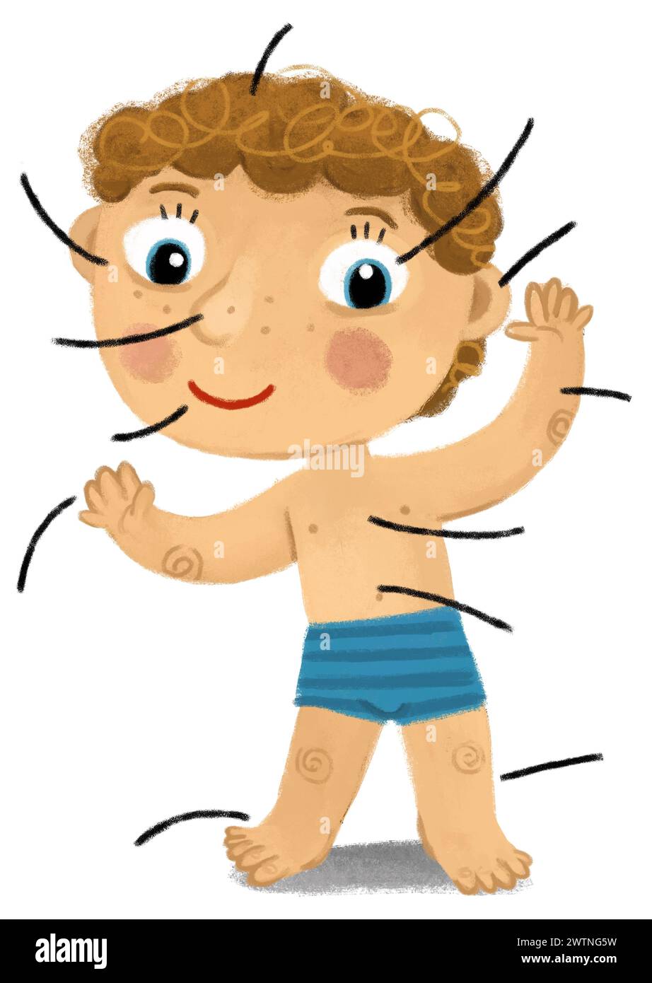 cartoon scene with young boy as anatomy model of body parts on white ...