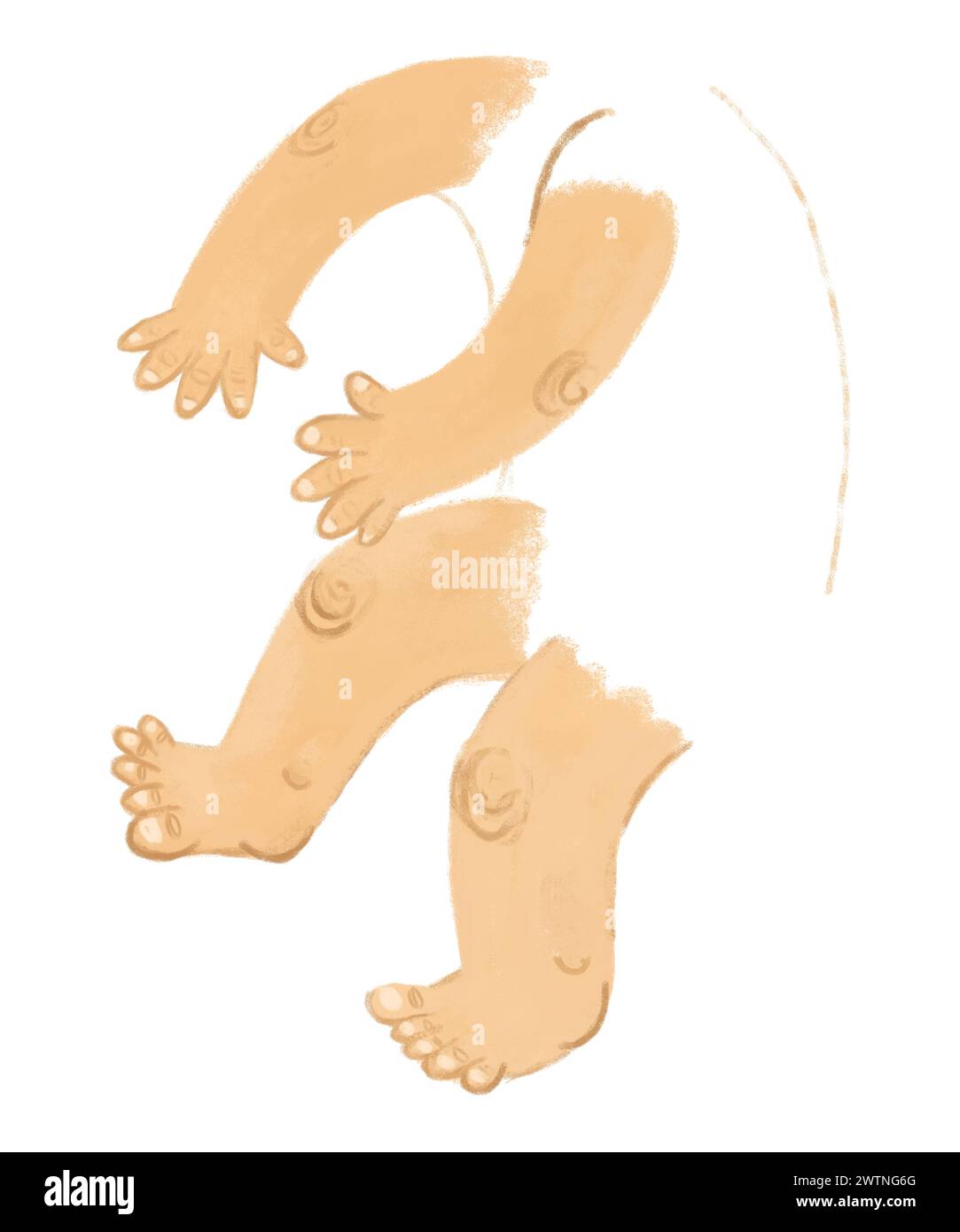 cartoon scene with young boy as anatomy model of body parts on white ...