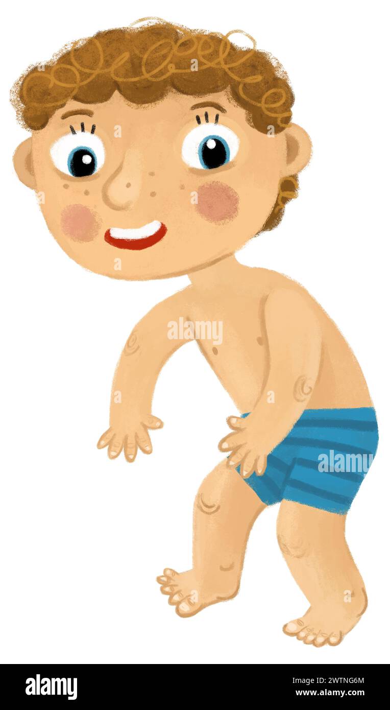 cartoon scene with young boy as anatomy model of body parts on white ...