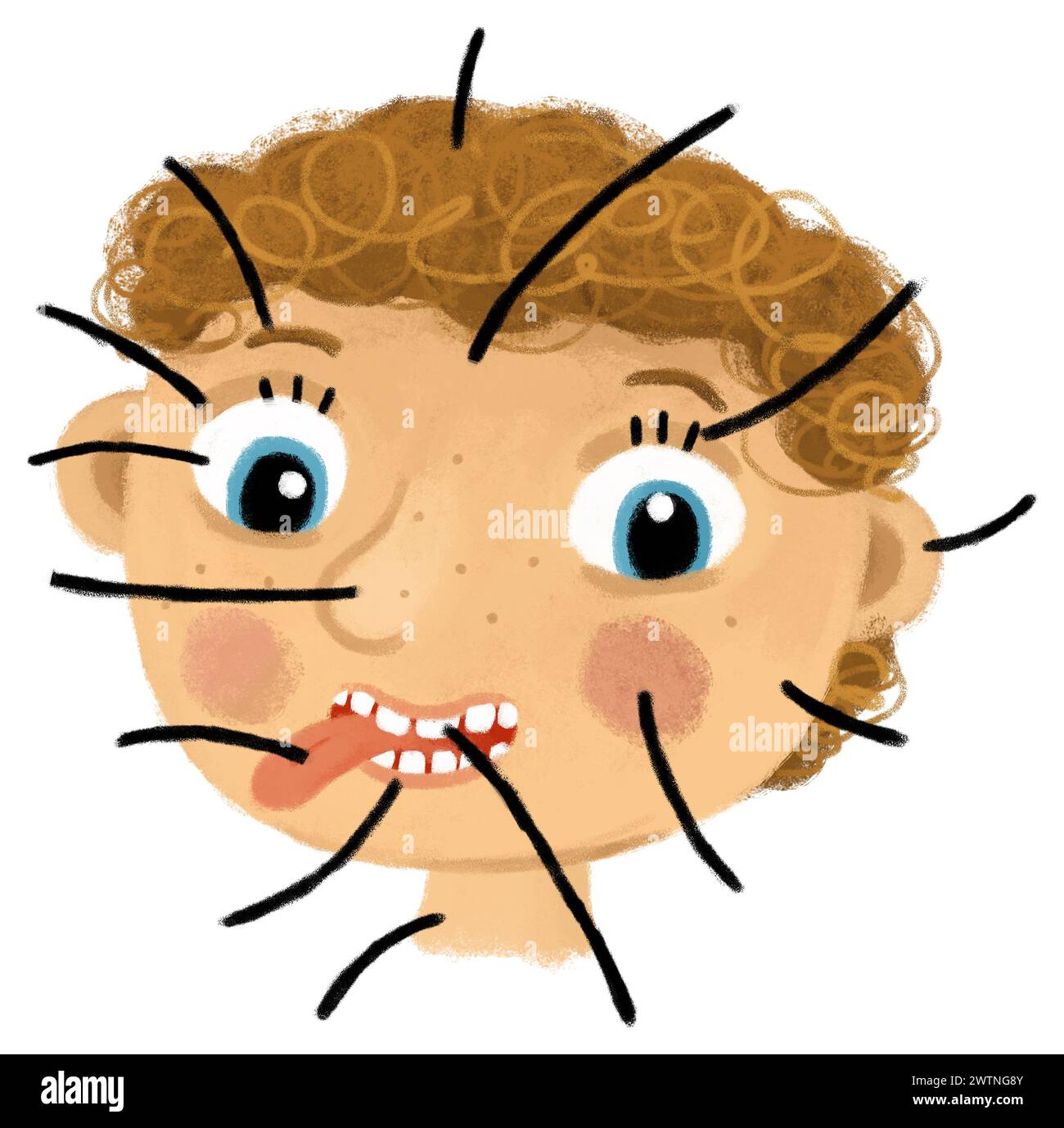 cartoon scene with young boy as anatomy model of body parts on white ...