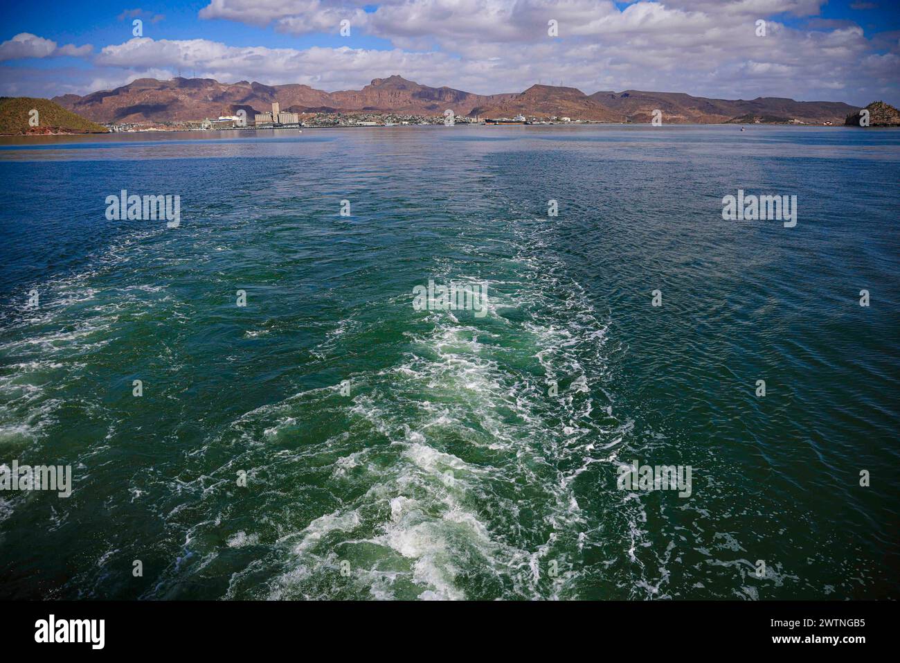 Wake in the sea Behind Large ship, prop wash of a tanker underway in ...