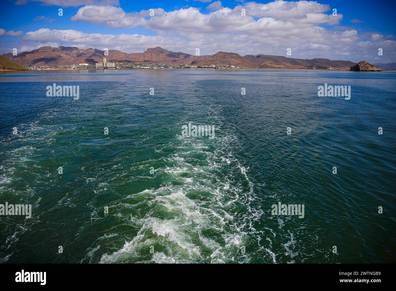 Wake in the sea Behind Large ship, prop wash of a tanker underway in ...