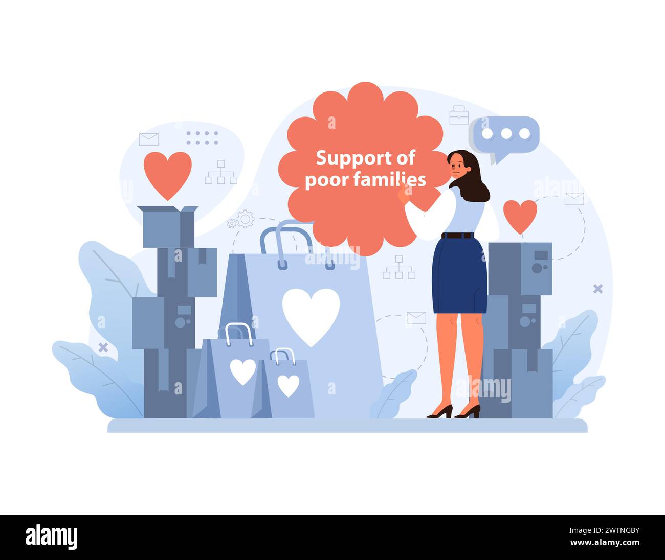 Dedicated woman emphasizes the importance of supporting underprivileged families. Generosity ...