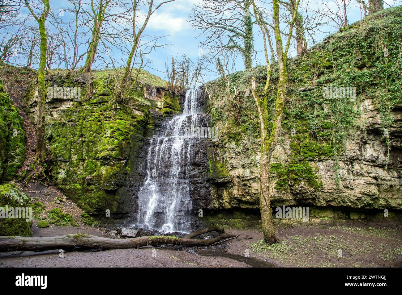 Water cascading in flood over the Waterfall Swallet between Eyam and ...