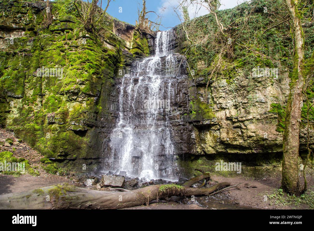 Water cascading in flood over the Waterfall Swallet between Eyam and ...