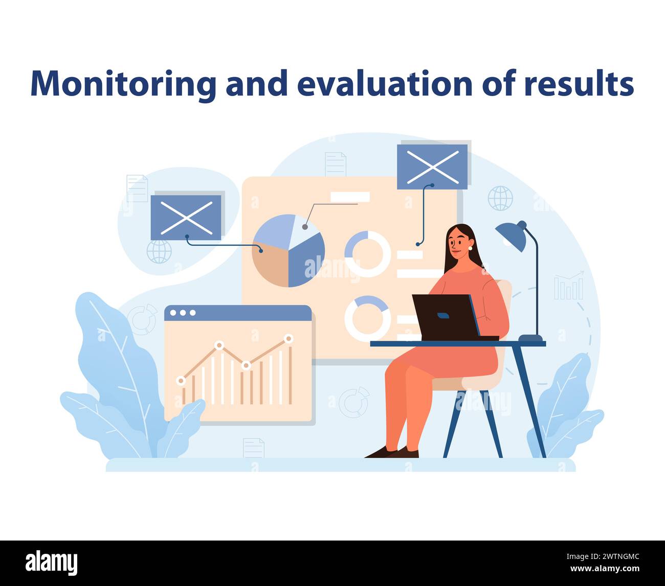 Results Evaluation Vector. A focused analyst conducting meticulous monitoring and evaluation of ...