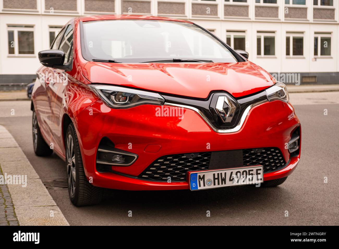 modern red Electric Renault Zoe E-Tech, French multinational automobile ...