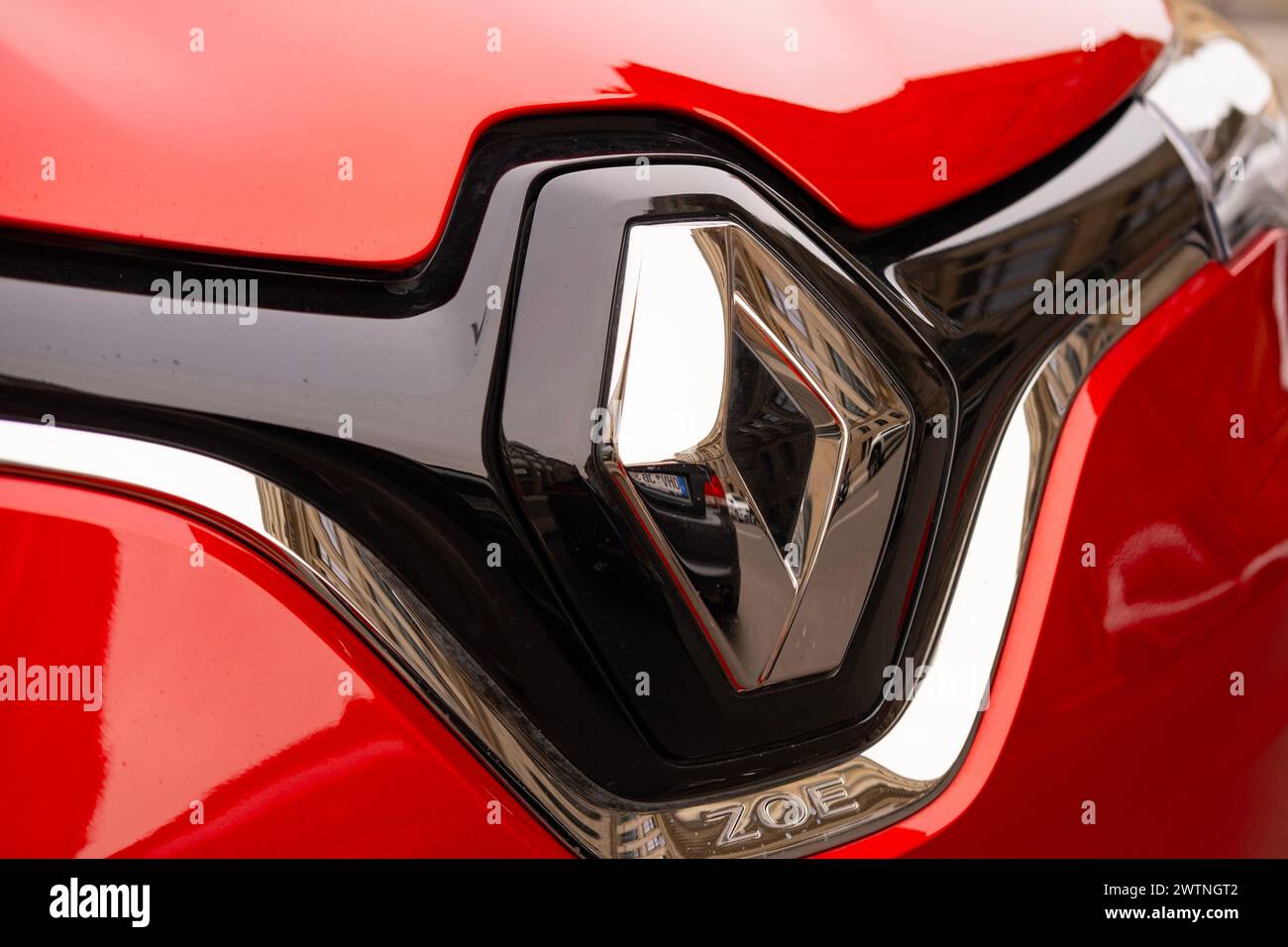 modern red Electric Renault Zoe E-Tech, French company, EV in urban ...