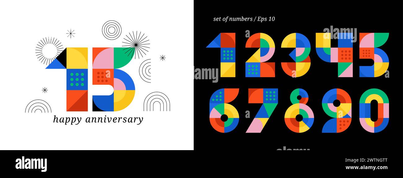 Anniversary concept design. Modern geometric style. Fireworks and ...