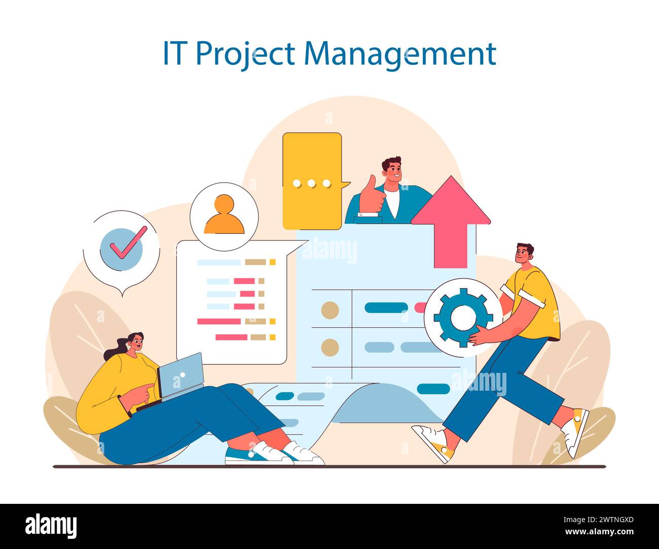 IT Project Management concept. The coordination of tasks, collaborative effort, and the gearwork ...