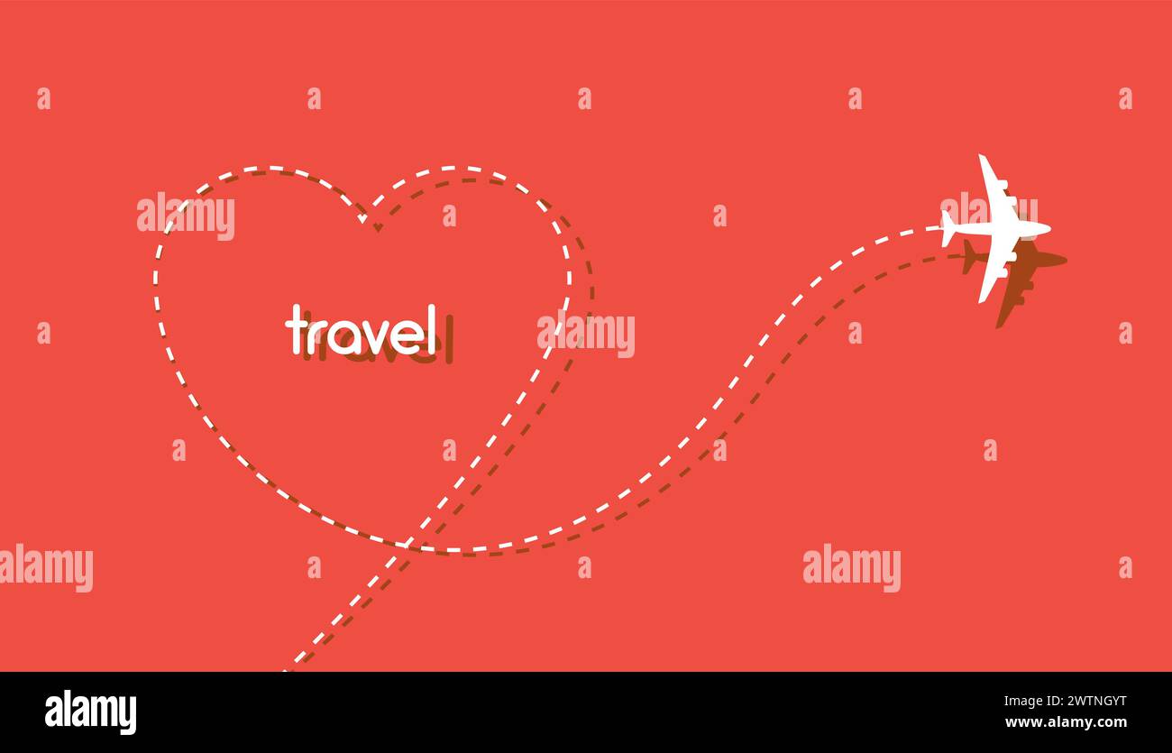 Airplane heart path route shape travel vector destination journey ...
