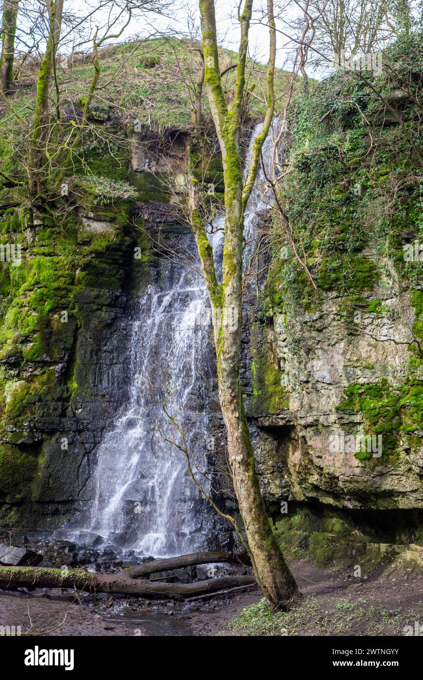 Water cascading in flood over the Waterfall Swallet between Eyam and ...