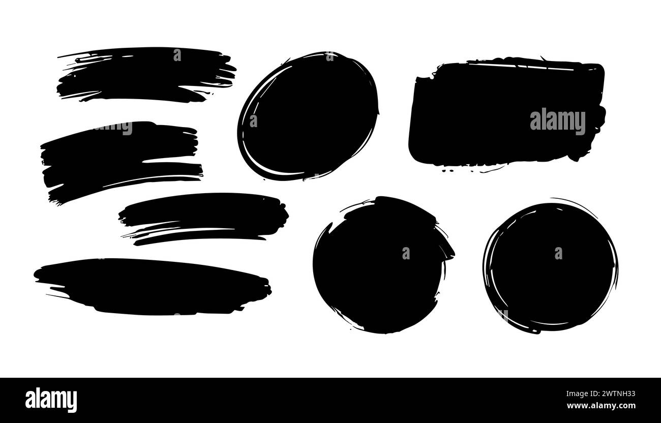 Paint black brush grunge rectangle texture. Sketch black brush box ...