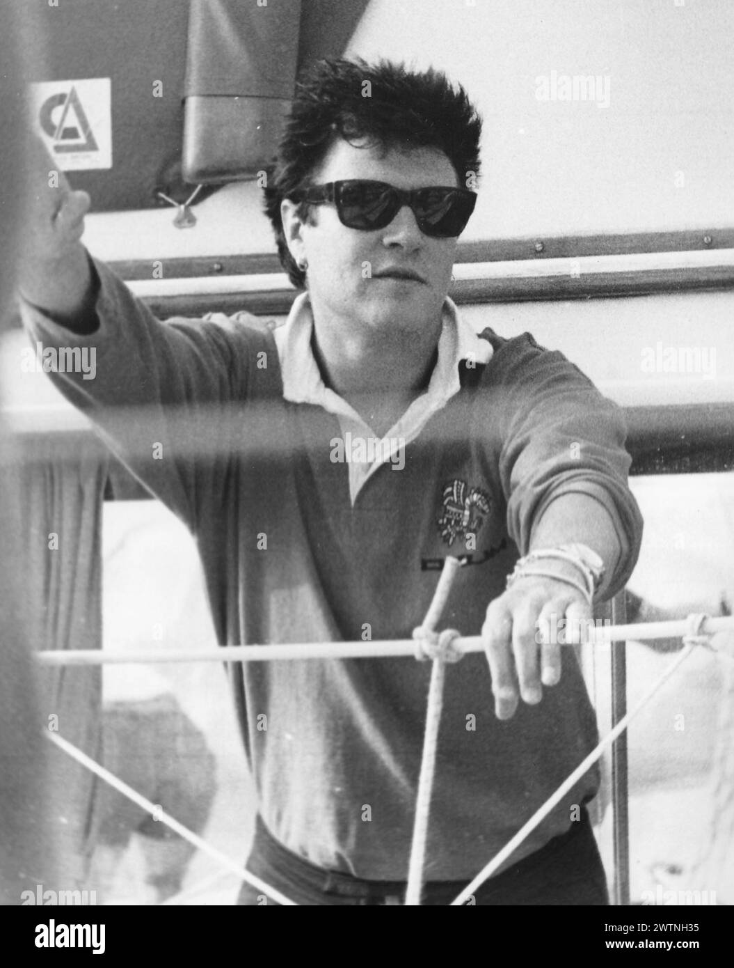 SIMON LE BON OF DURAN DURAN ABOARD HIS YACHT DRUM AT THE START OF THE ...