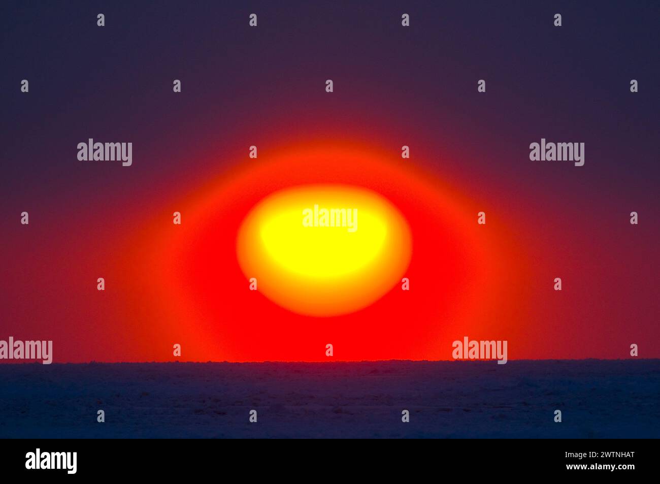 Seascape of sunset over rough pack ice over the Chukchi sea in ...