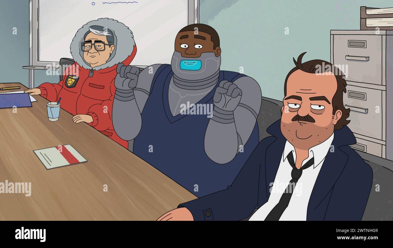 GRIMSBURG, from left: Lt. John Kang (voice: Greg Chun), Detective Greg ...