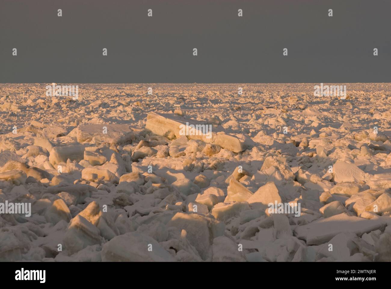 Seascape of rough pack ice over the Chukchi sea in springtime, off ...
