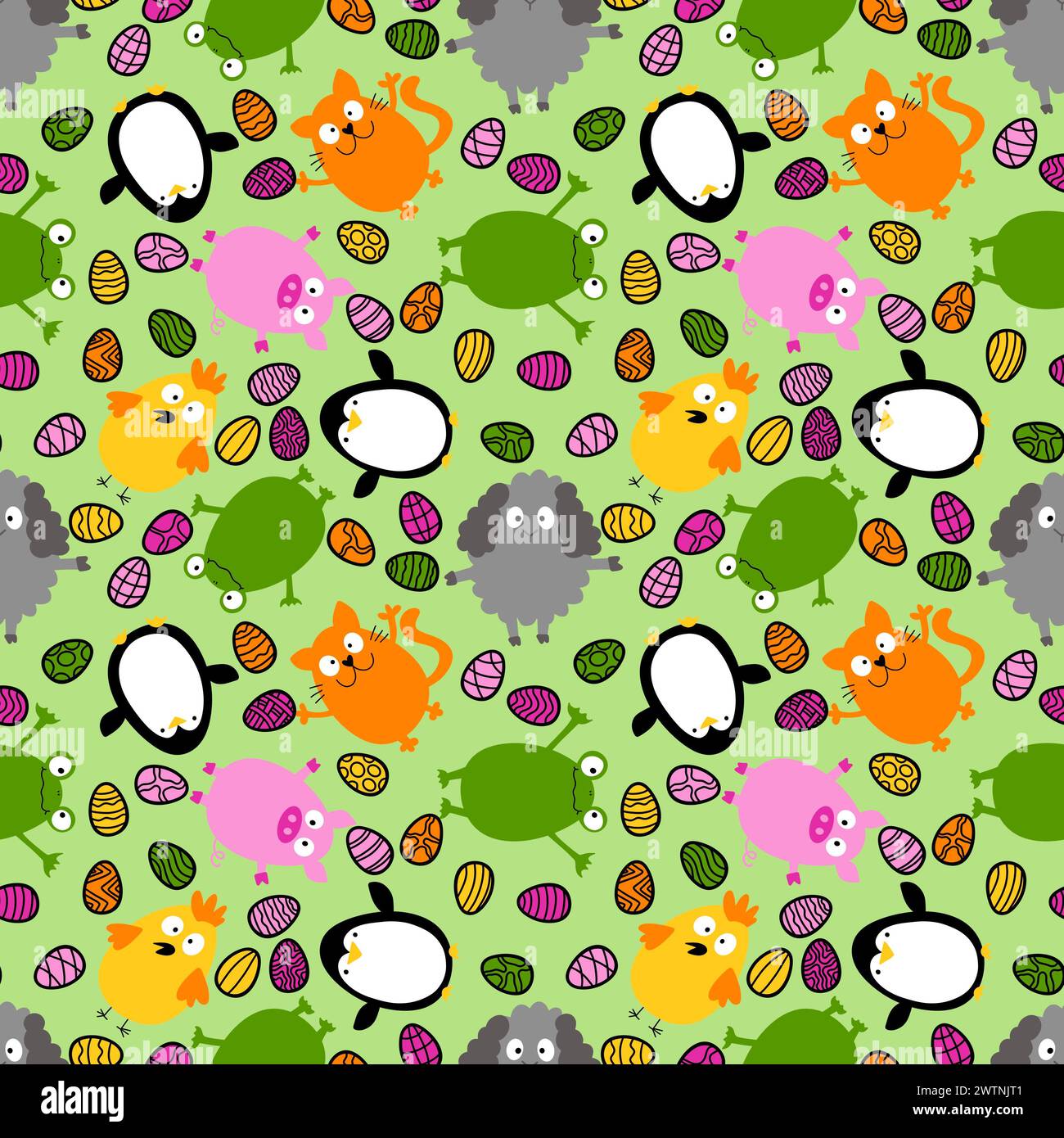 Easter animals and eggs seamless penguin and cats and frogs and chicken ...