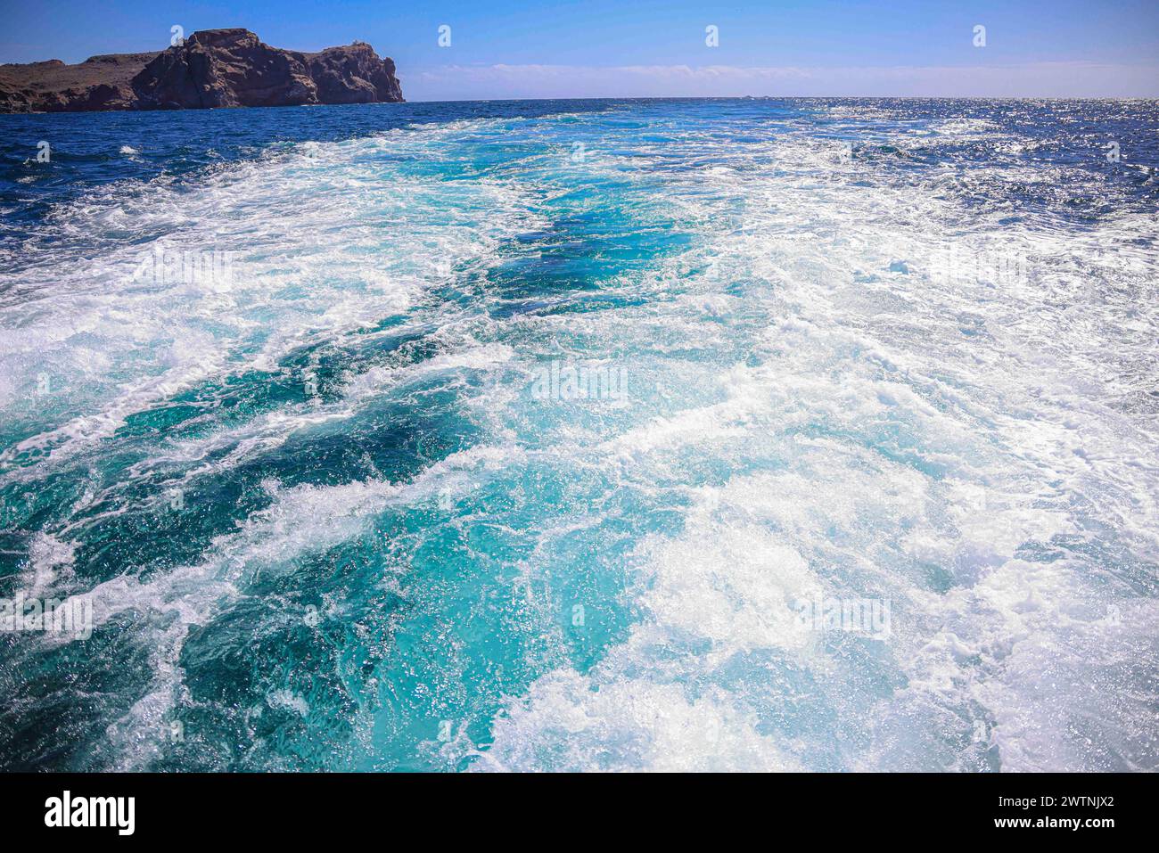 Wake in the sea Behind Big ship, prop wash of a tanker underway in open ...