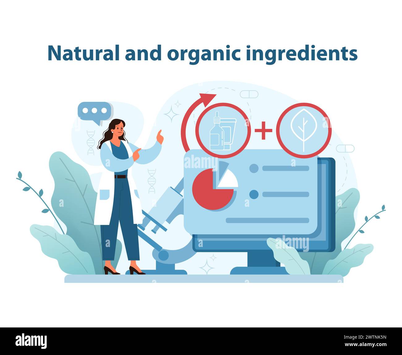 Natural and organic ingredients in skincare illustration. Harnessing botanical extracts for pure ...