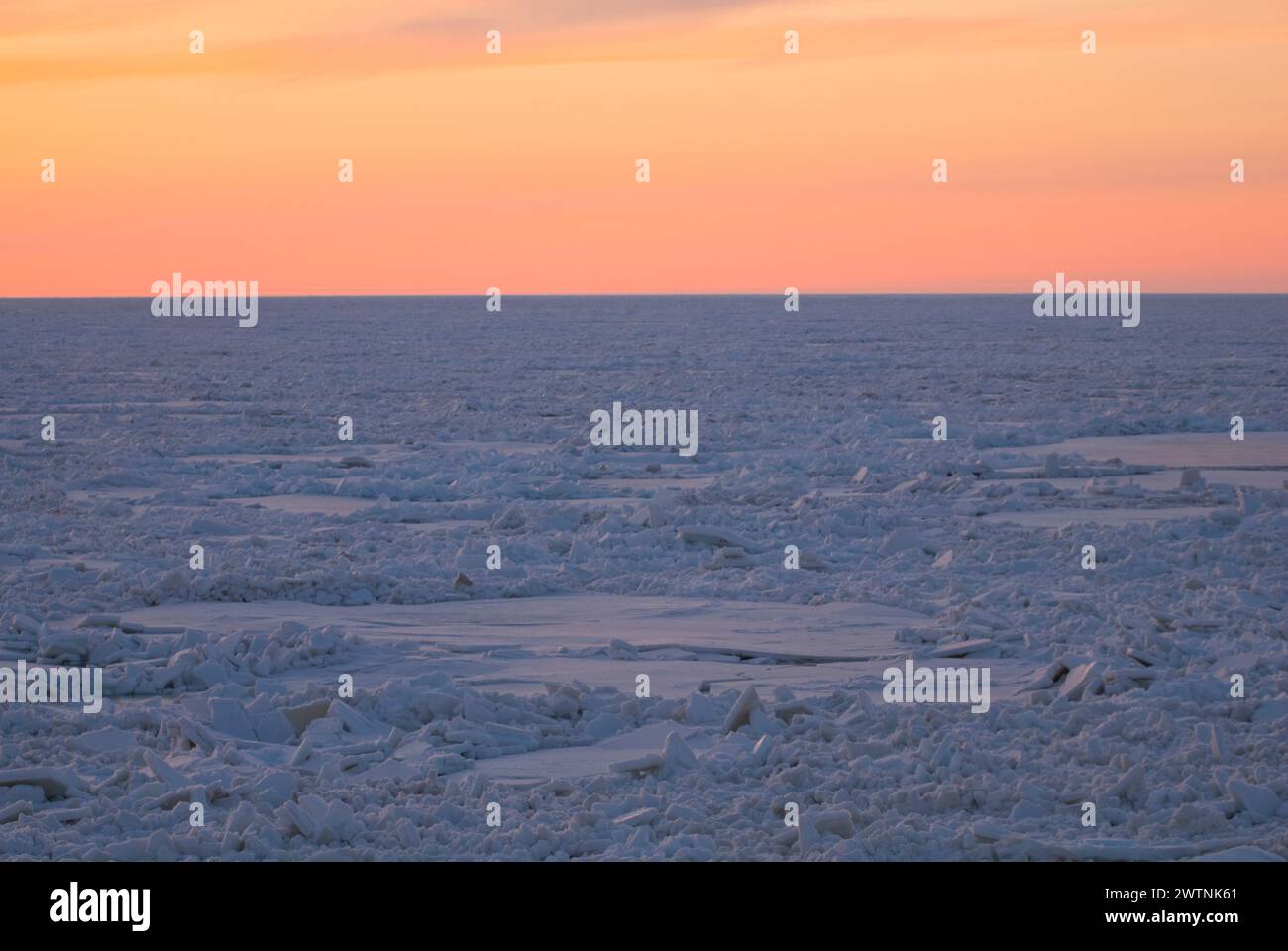 Seascape of rough pack ice over the Chukchi sea in springtime, off ...