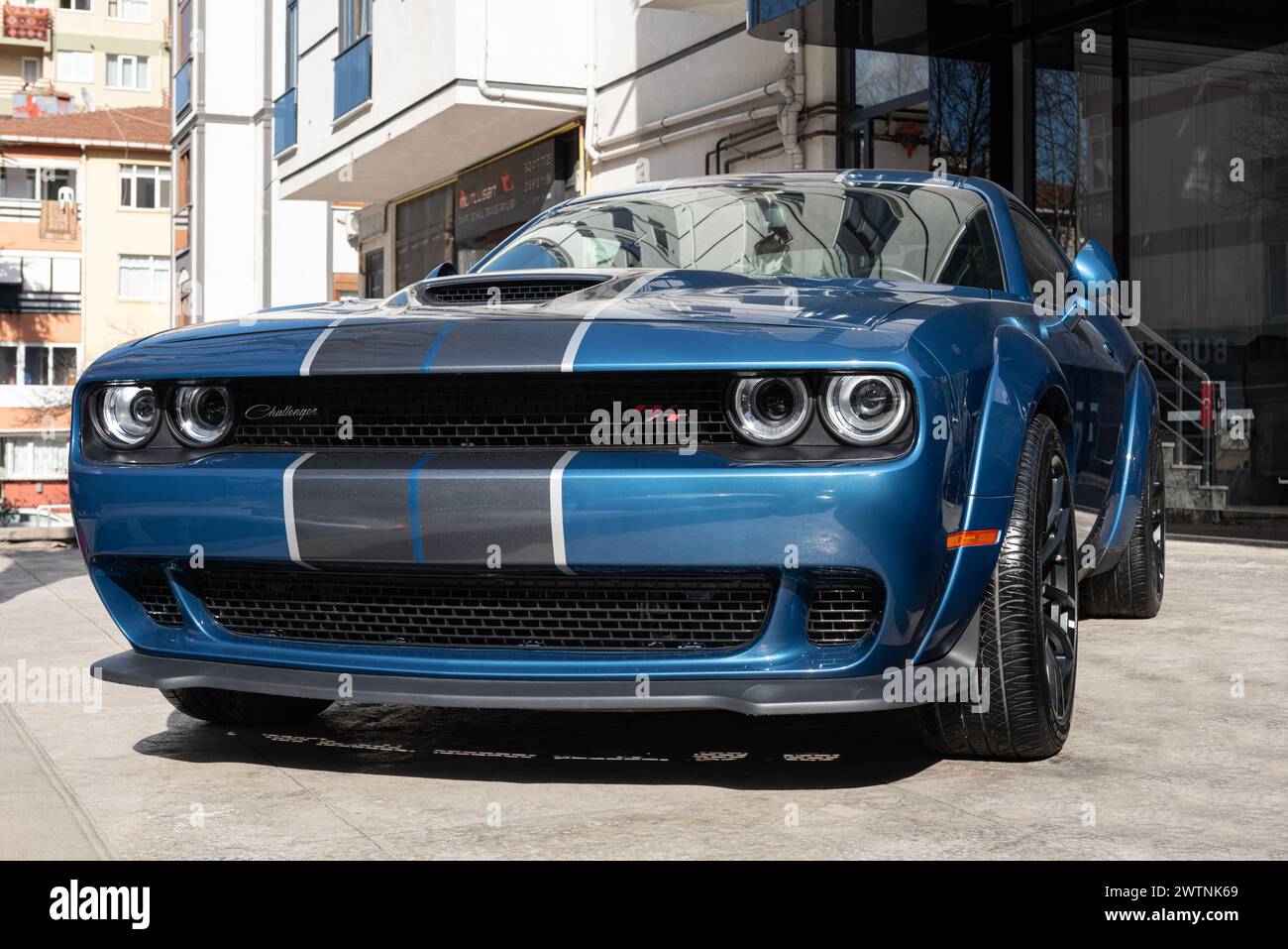 ISTANBUL, TURKEY - MARCH 12, 2023: Blue 2021 Dodge Challenger 6.4 SRT ...