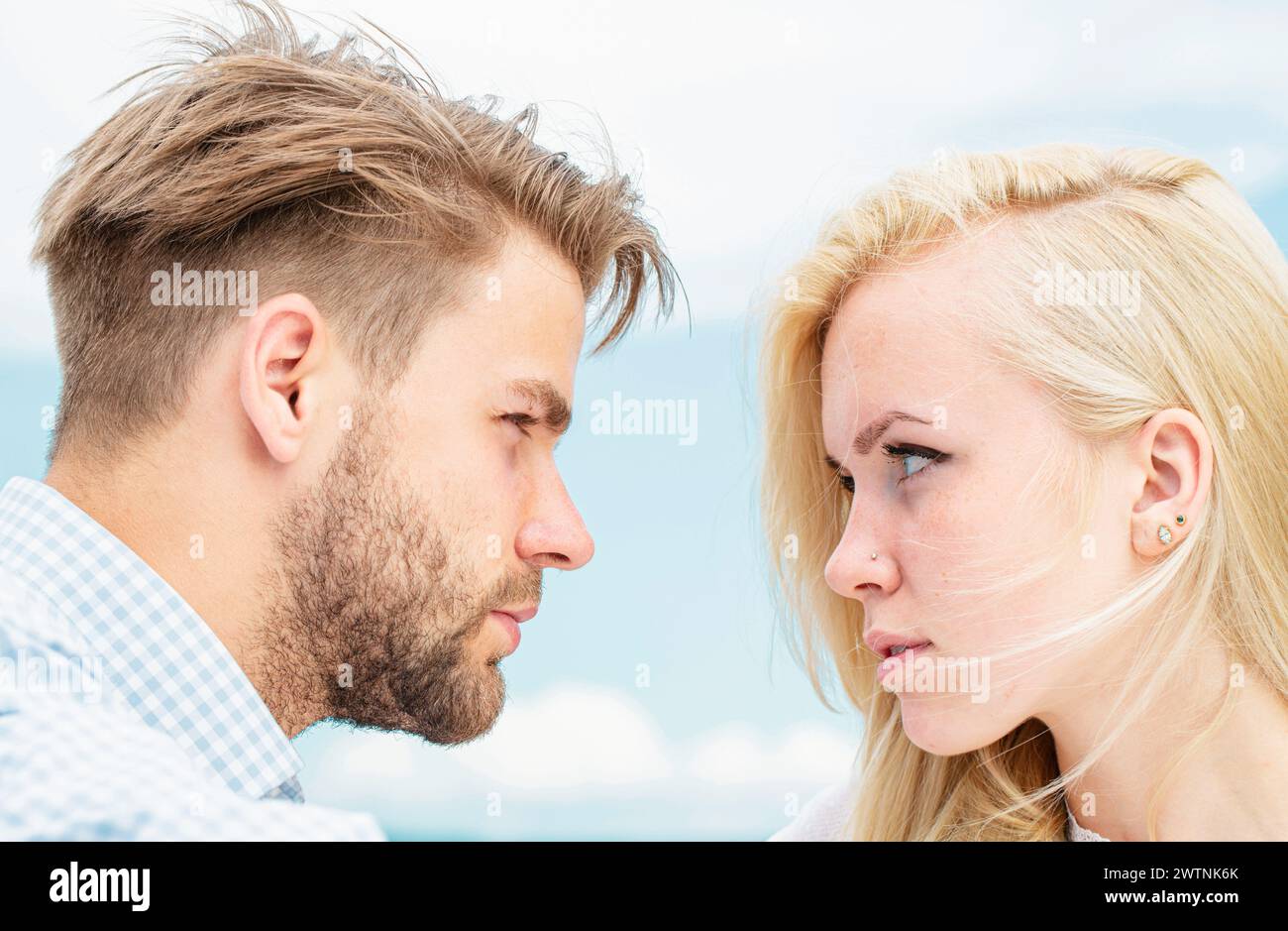 Couple in love tender passion. Close-up face each other of lovely pair ...