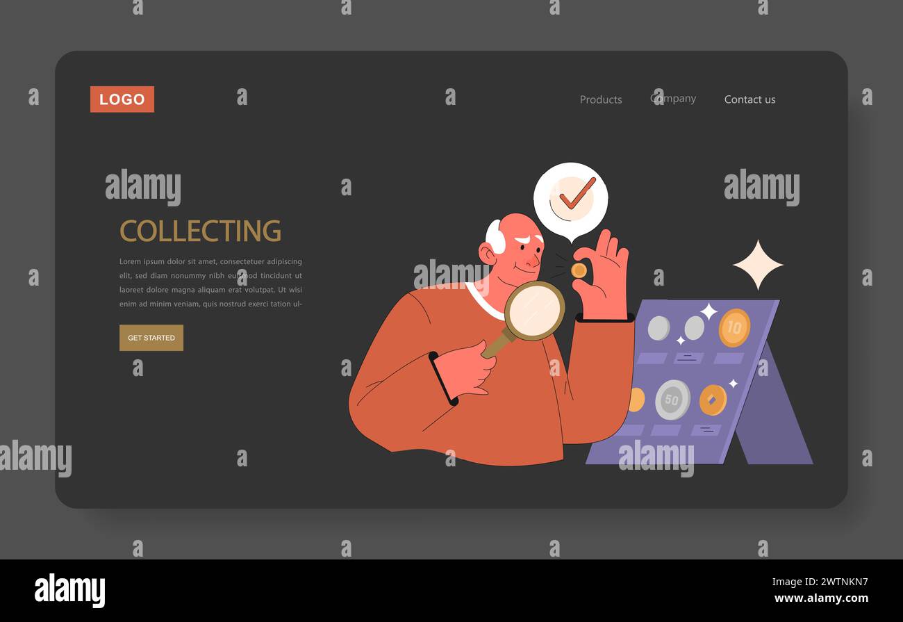 Collecting concept. Senior man examines collectible coins, capturing ...