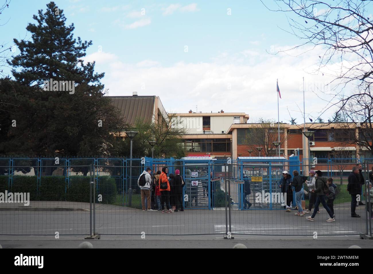 Belgrade, Serbia, 03.17.24: Long line of people at polling station ...