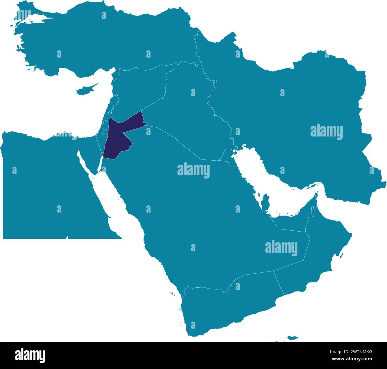 Purple map of JORDAN inside marine blue map of the Middle East Stock ...