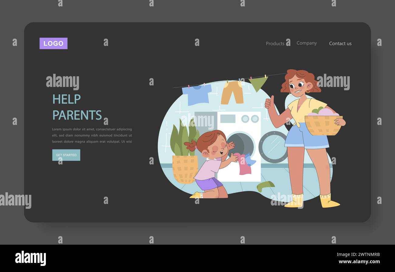 Chore Participation concept. Child happily assists with laundry ...