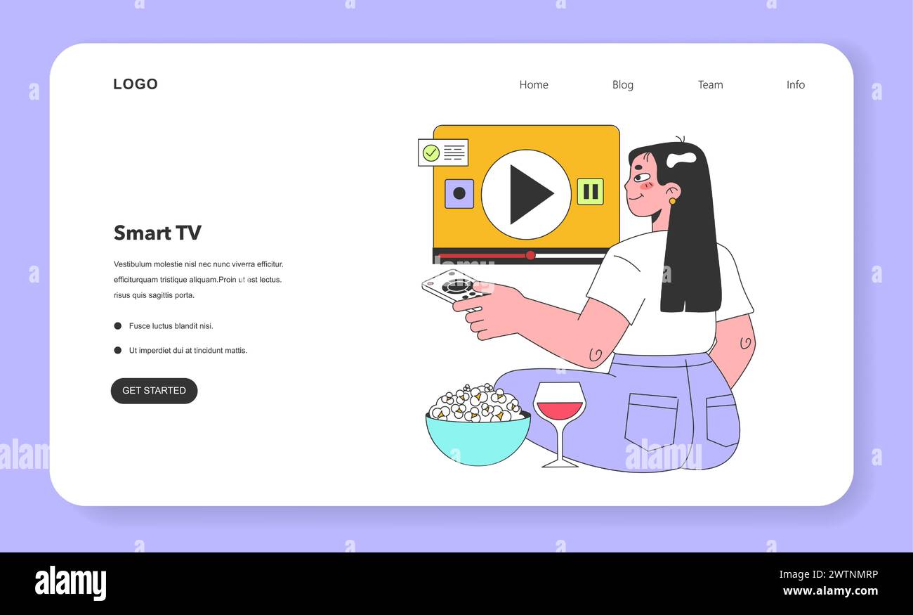 Movie streaming platform web banner or landing page. Woman watching ...