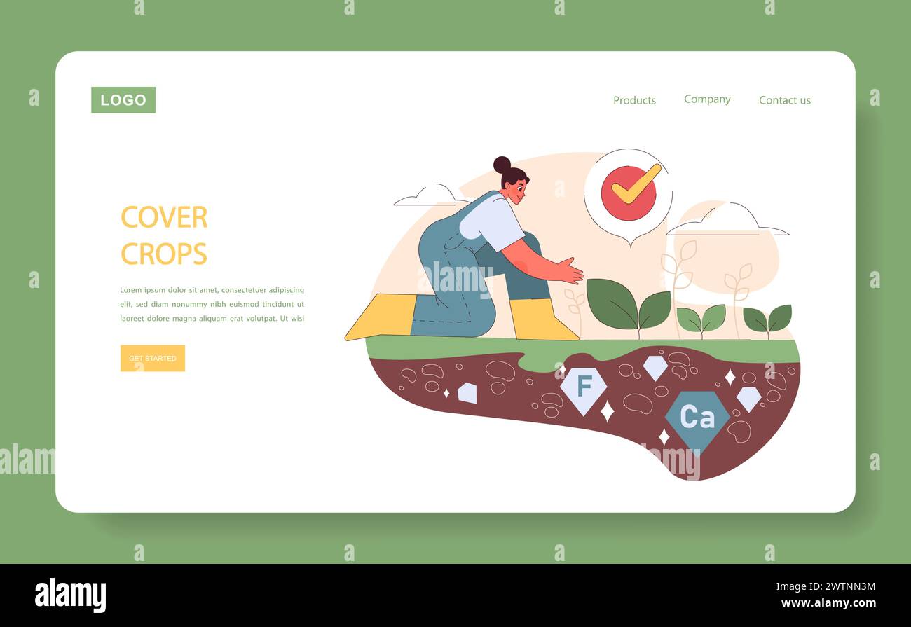 Cover Crops concept. Woman nurturing young plants, enriching soil with ...