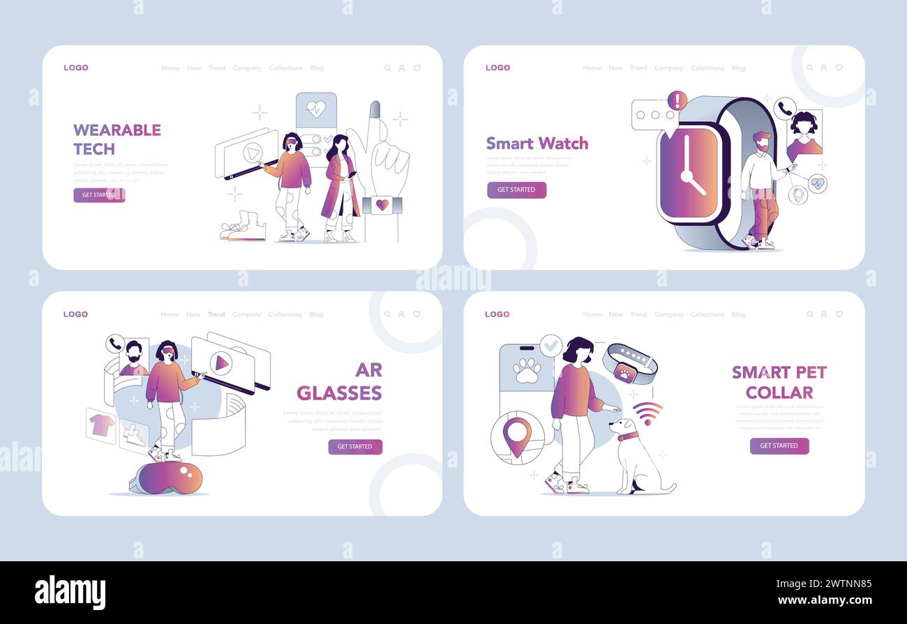 Wearable technology web or landing page set. A showcase of wearable ...