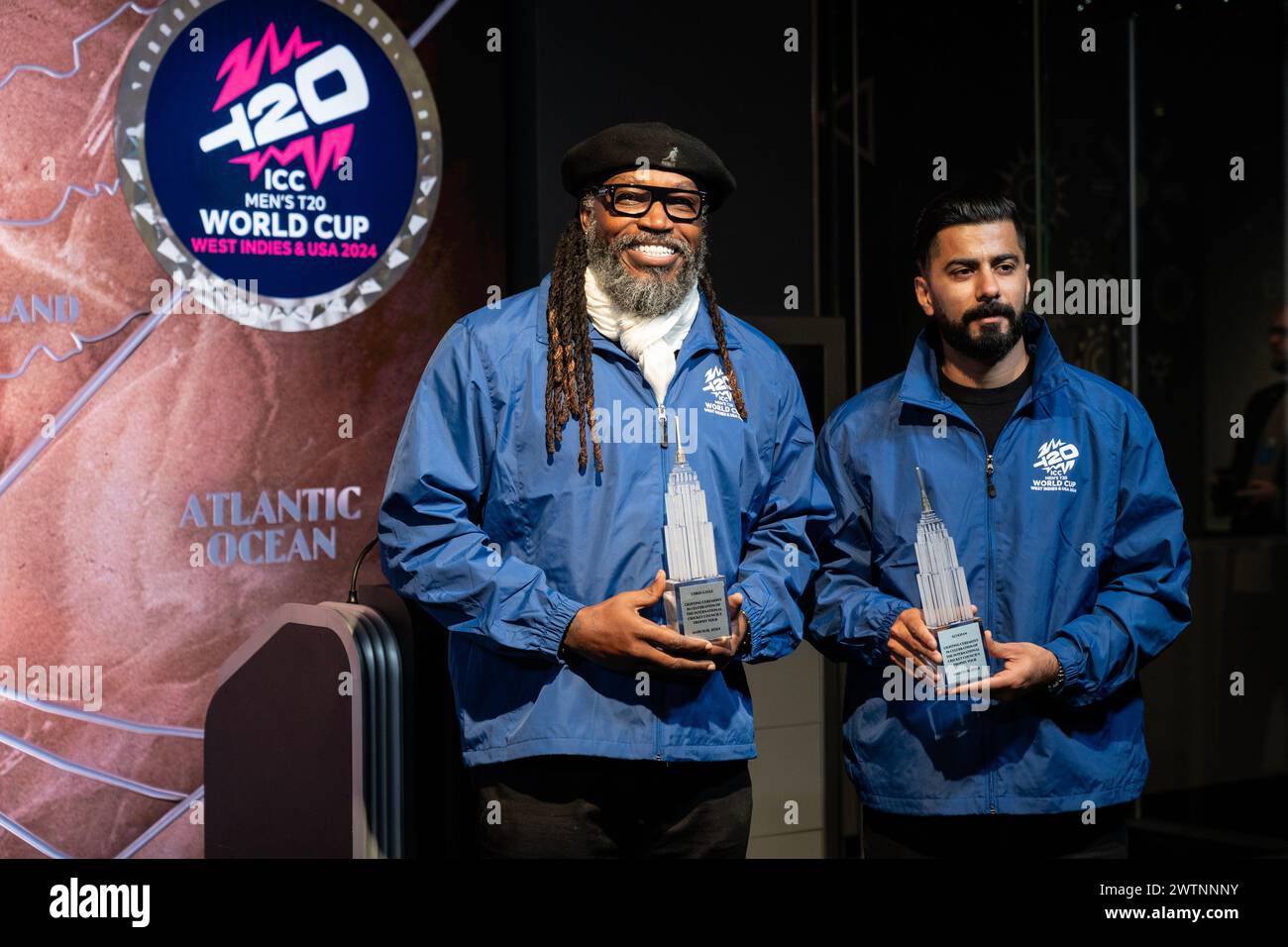 Professional cricketers Chris Gayle of West Indies and Ali Khan of team ...