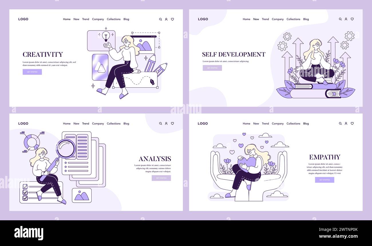 Website banner set featuring Soft Skills. Creativity, Self Development ...